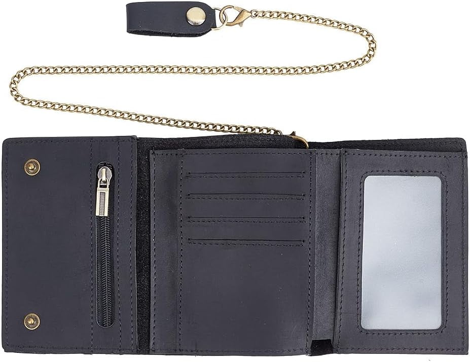 1set 1 Pc Men Wallet Vintage Black Tri-fold Wallet with Alloy Hanging ...
