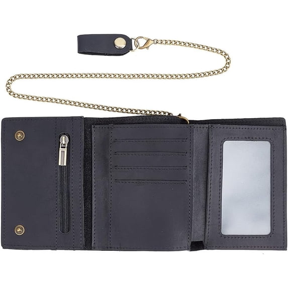 1set 1 Pc Men Wallet Vintage Black Tri-fold Wallet with Alloy Hanging ...