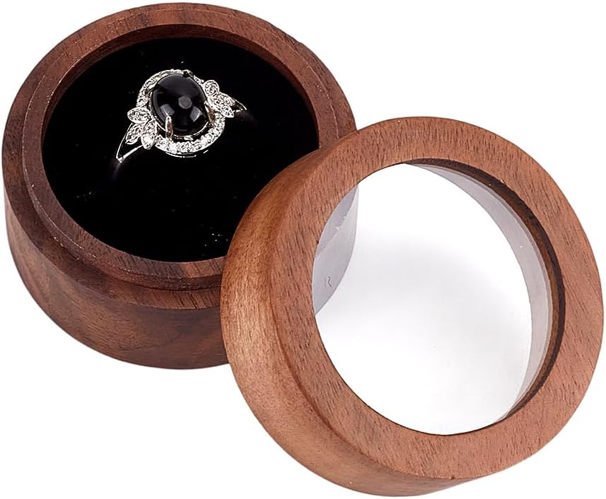1set 1-Slot Round Wood Ring Storage boxes Wooden Wedding Ring Gift Case ...