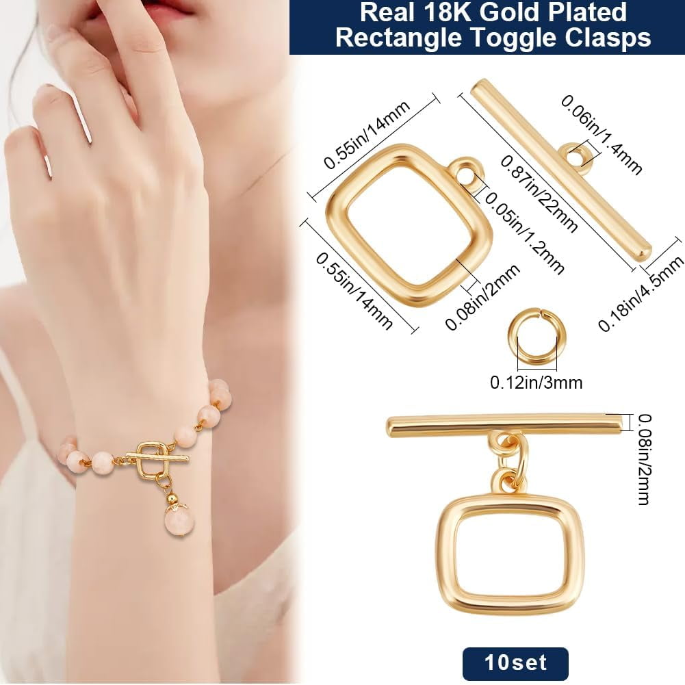 1set 1 box 10 sets Toggle Clasp set Rectangle golden Brass T Bar ...