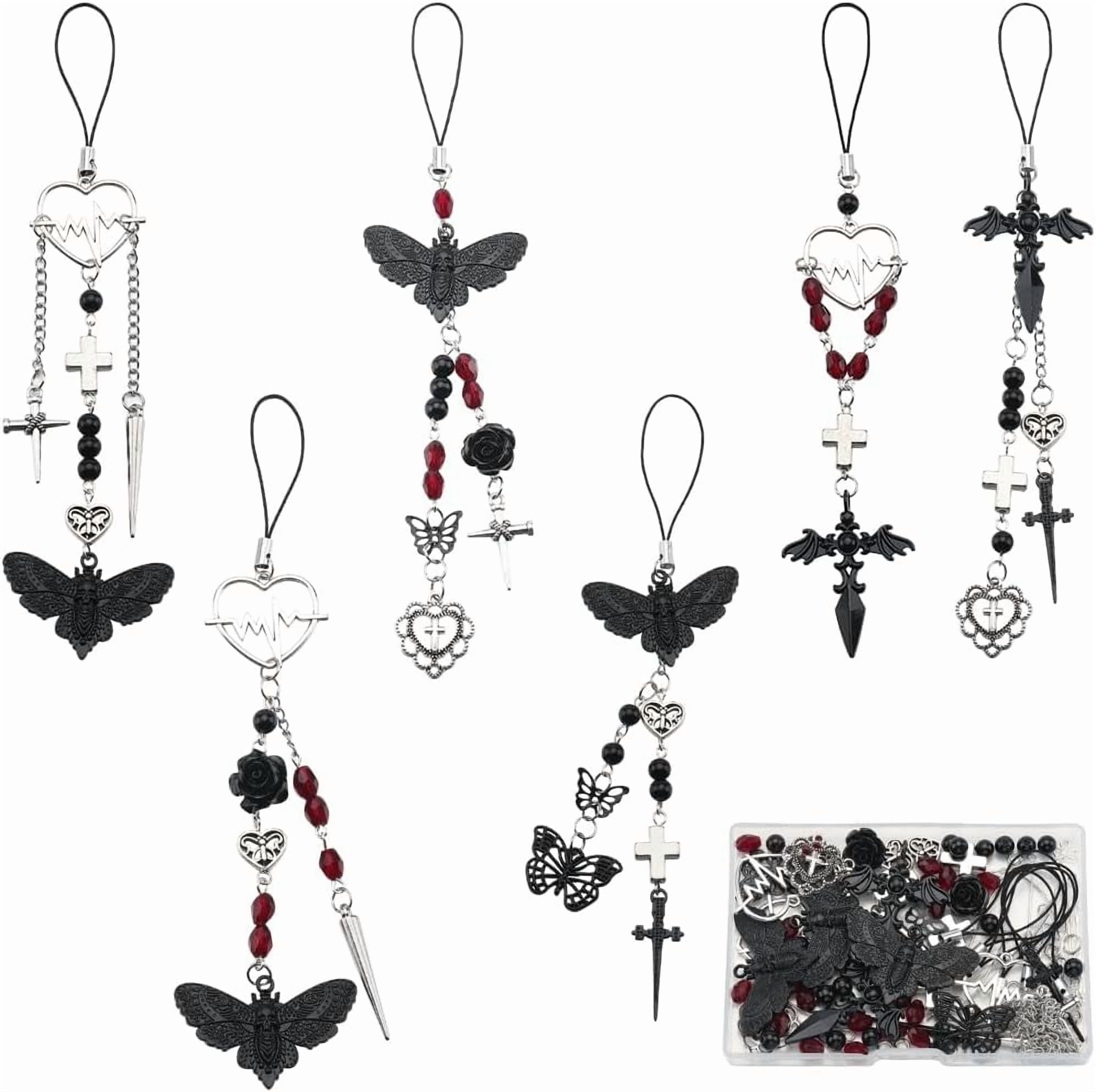 1set 1 box 6 Straps Phone Charm Making Kit Phone Strap Skeleton Moth ...