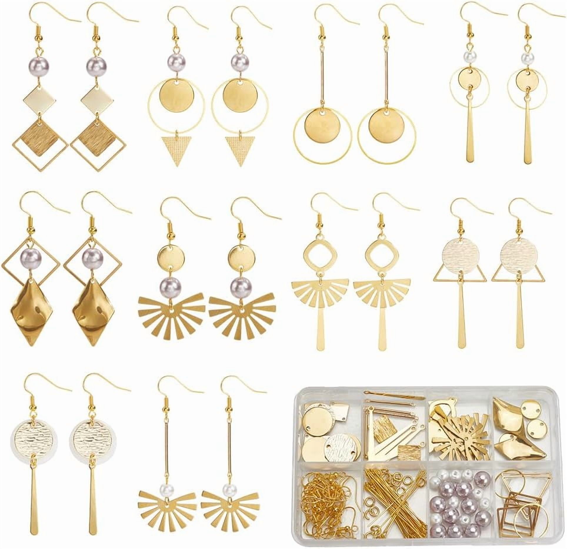 1set 10 Pairs Geometry Earring Making Kits Gold Square Charms Fashion ...