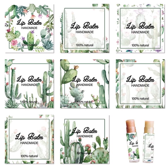 1set 10 Sheets Paper Lip Balm Adhesive Label Stickers Cactus 50x50mm 8 ...
