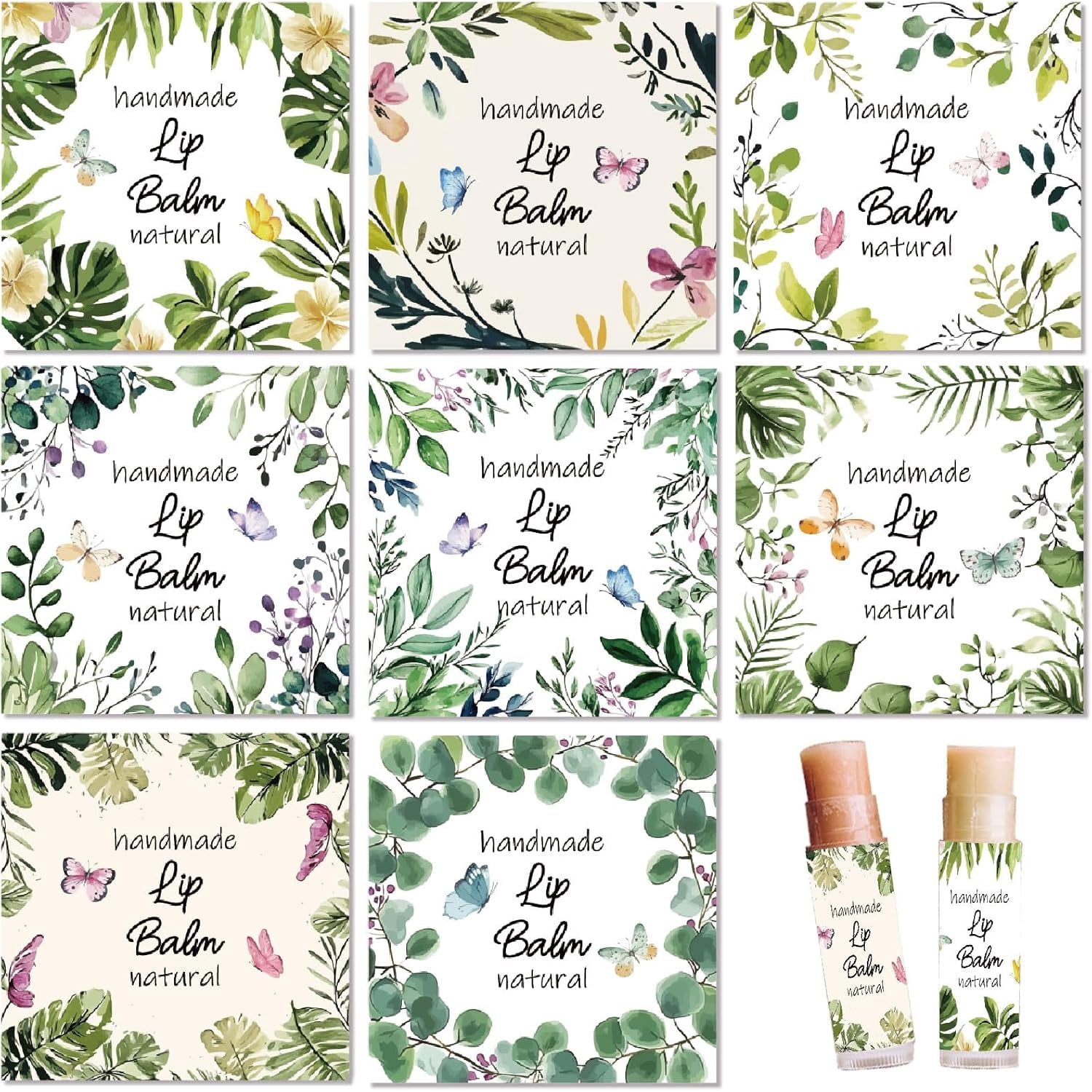 1set 10 Sheets Paper Lip Balm Adhesive Label Stickers Plants 50x50mm 8 ...