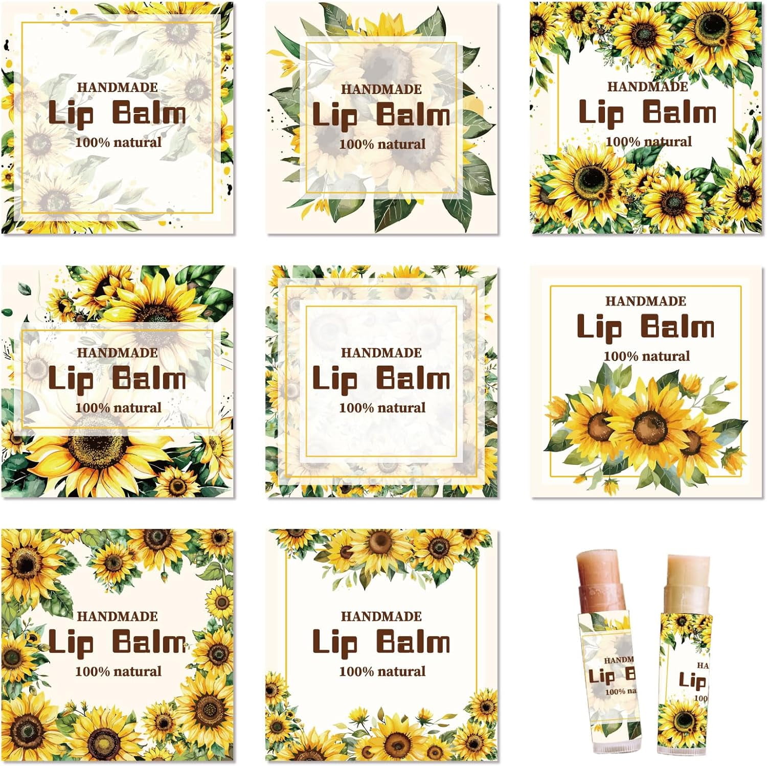 1set 10 Sheets Paper Lip Balm Adhesive Label Stickers Sunflower 50x50mm ...