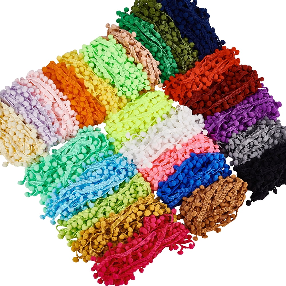 1set 100Yards 25 colors Polyester Pom Pom Ball Ribbons Mixed color 3/4 ...