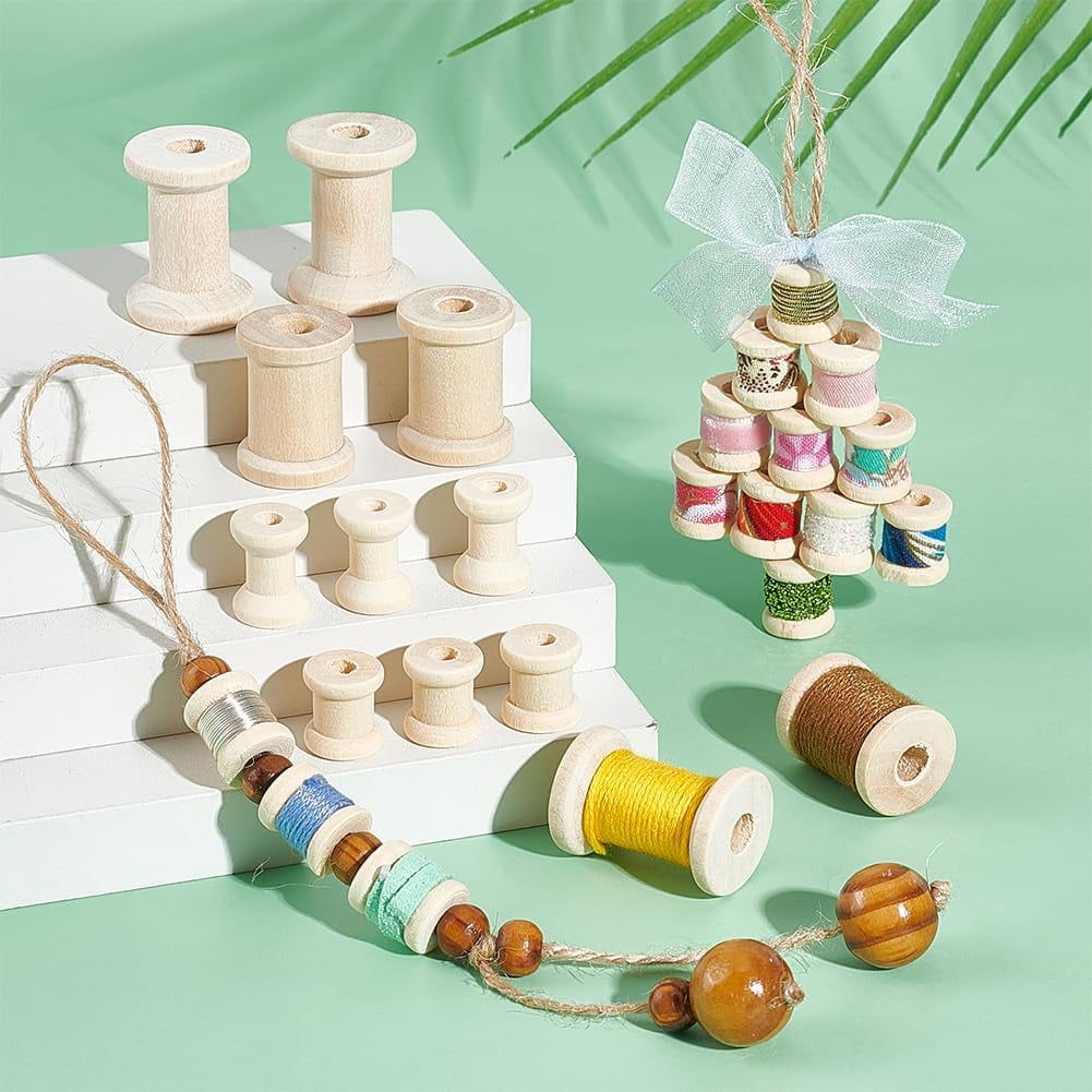 1set 100pcs 4 Sizes Wooden Empty Spools Mini Wire Weaving Bobbins 2 ...