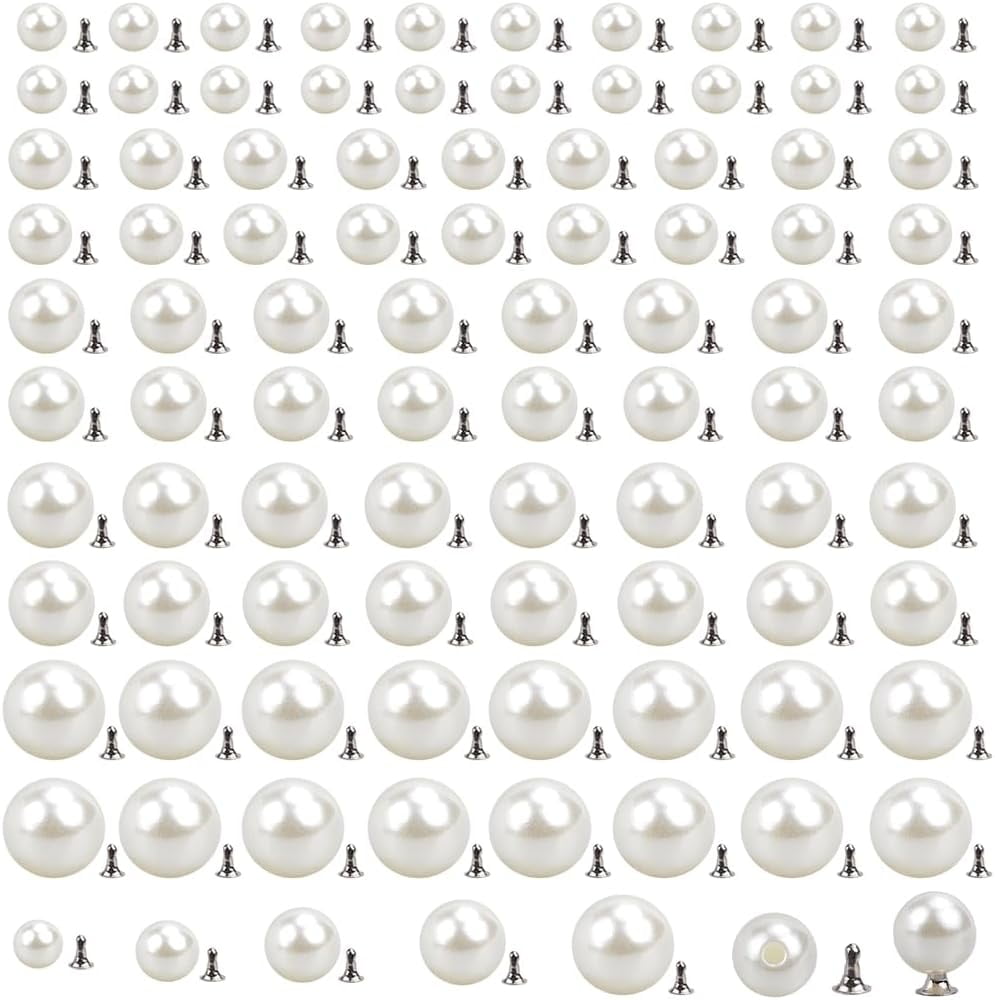 1set 100pcs 5 styles Iron Rivets with Plastic Imitation Pearl Beads ...