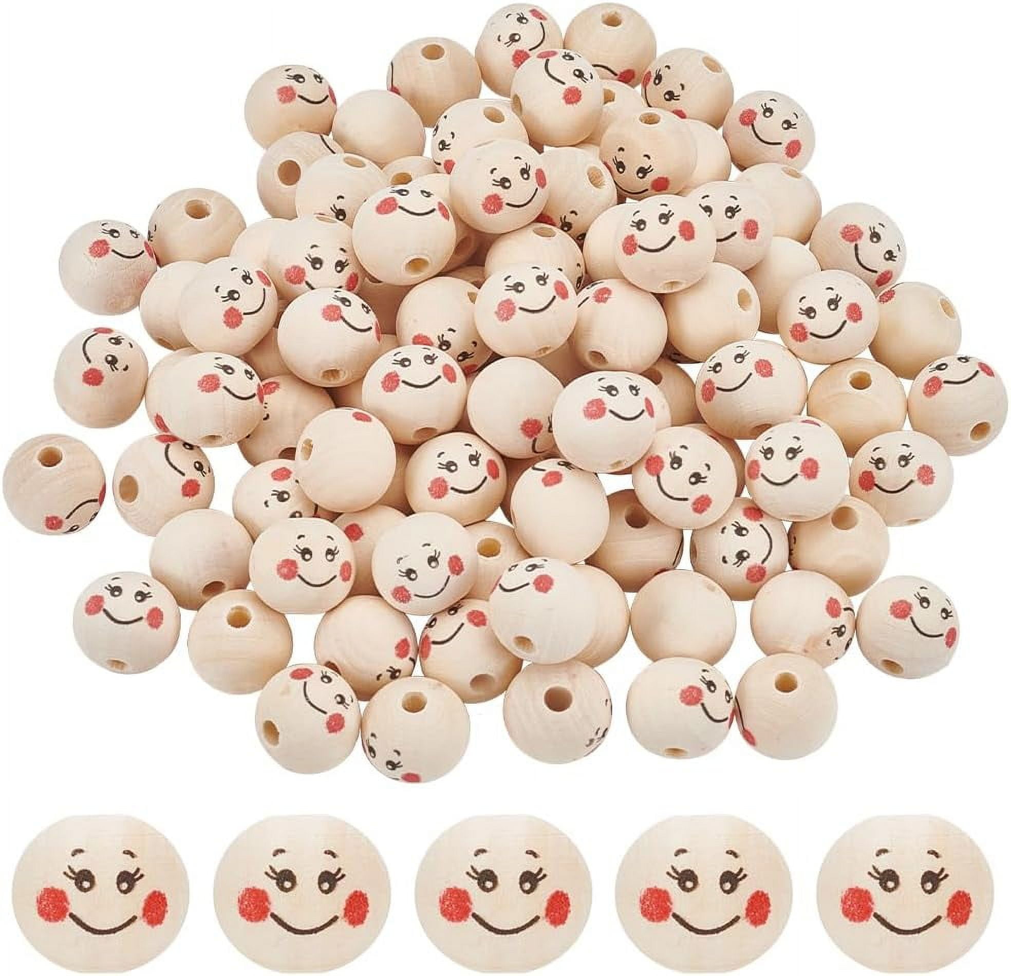 1set 100pcs Painted Wooden Beads 20mm Smile Face Wood Beads Round Spacer Beads Wooden Loose ...