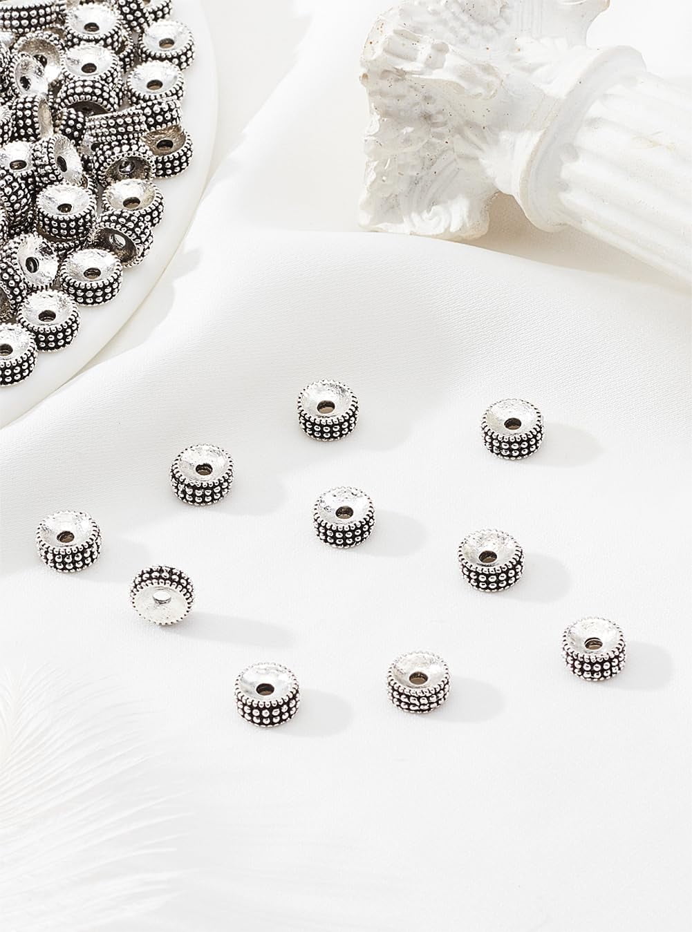 1set 100pcs style Alloy Spacer Beads Flat Round Antique Silver 7.5x4mm ...