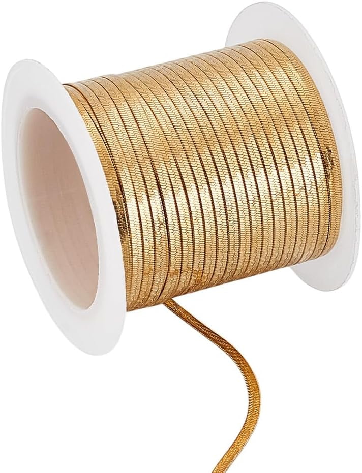 1set 10M Stainless Steel Flat Snake Chains Soldered Golden 2x0.3mm ...