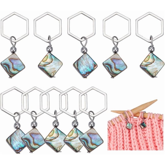 1set 10Pcs Abalone Shell/Paua Shell Pendant Locking Stitch Markers with ...
