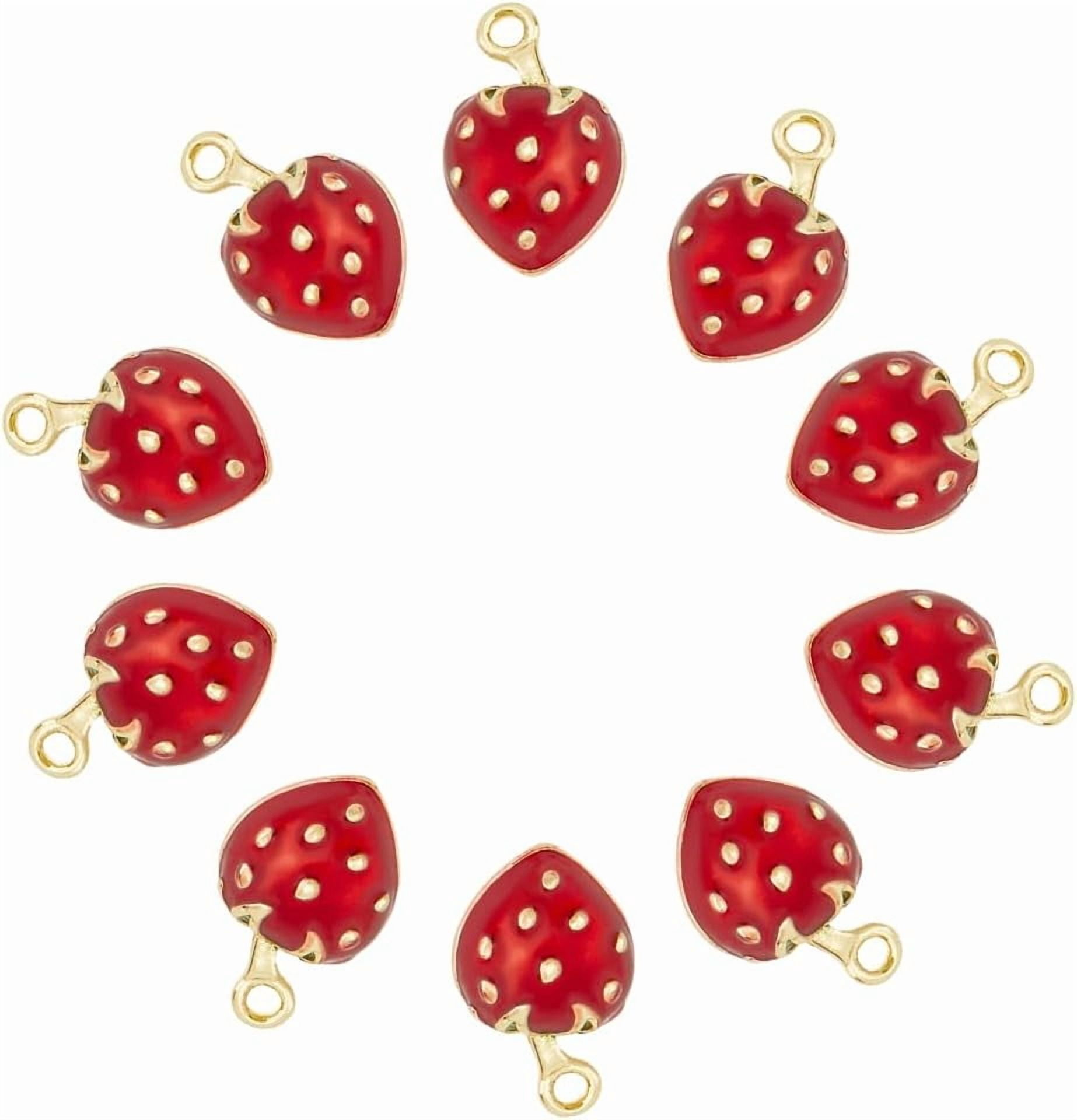 1set 10Pcs Enamel Strawberry Charms 11m Red Strawberry Pendant Metal Cute Fruit Charms ...