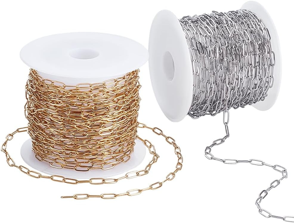 1set 10m 2 style Stainless Steel Cable Chains Soldered Golden ...