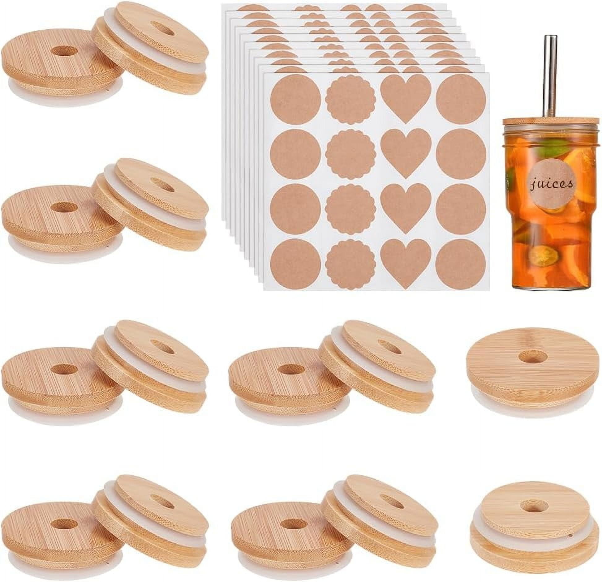 1set 12 Pcs Bamboo Cup Lids with Straw Hole 70mm Wooden Cup Lids with ...
