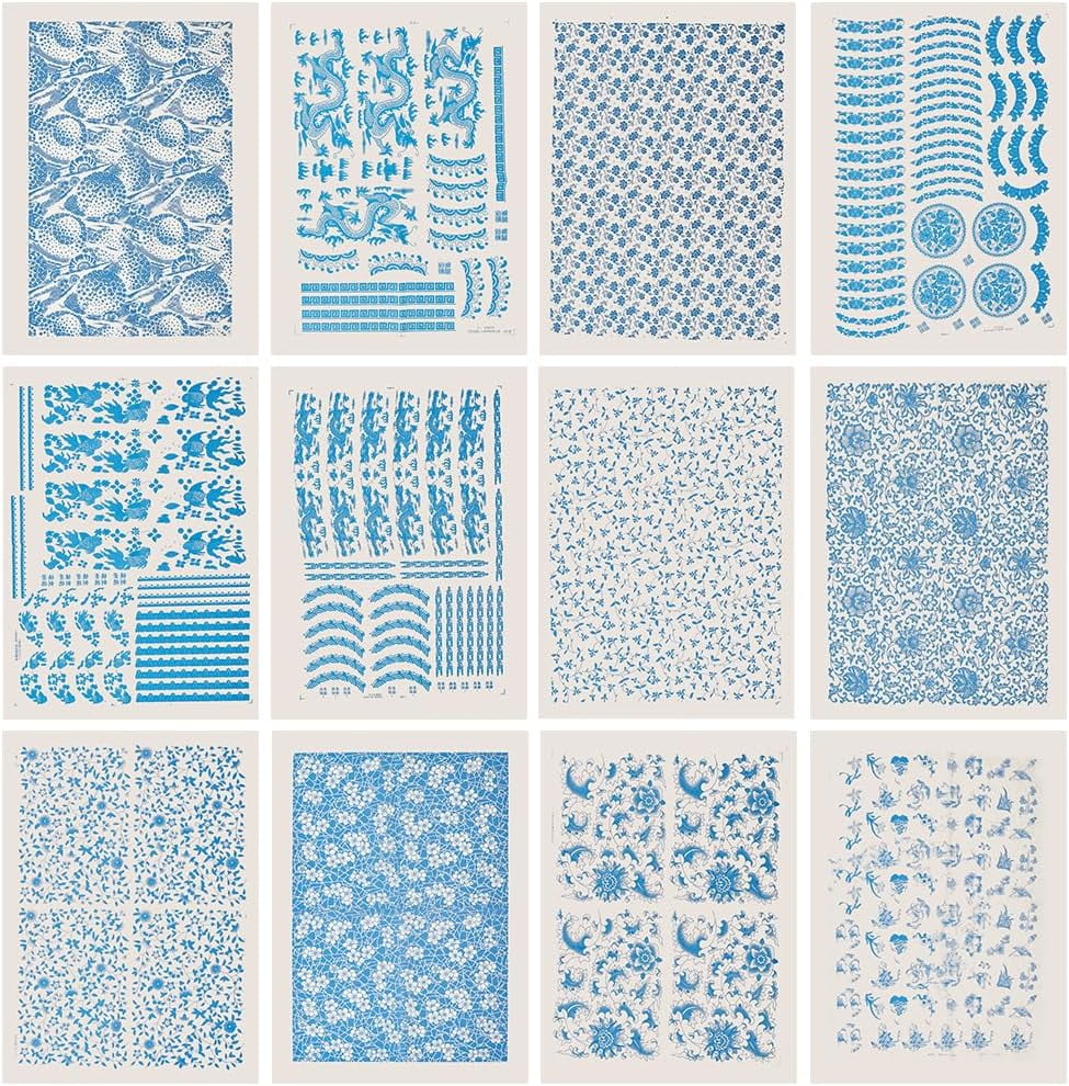 1set 12 Sheets 12 styles Paper Ceramic Decals Pottery Ceramics Clay ...