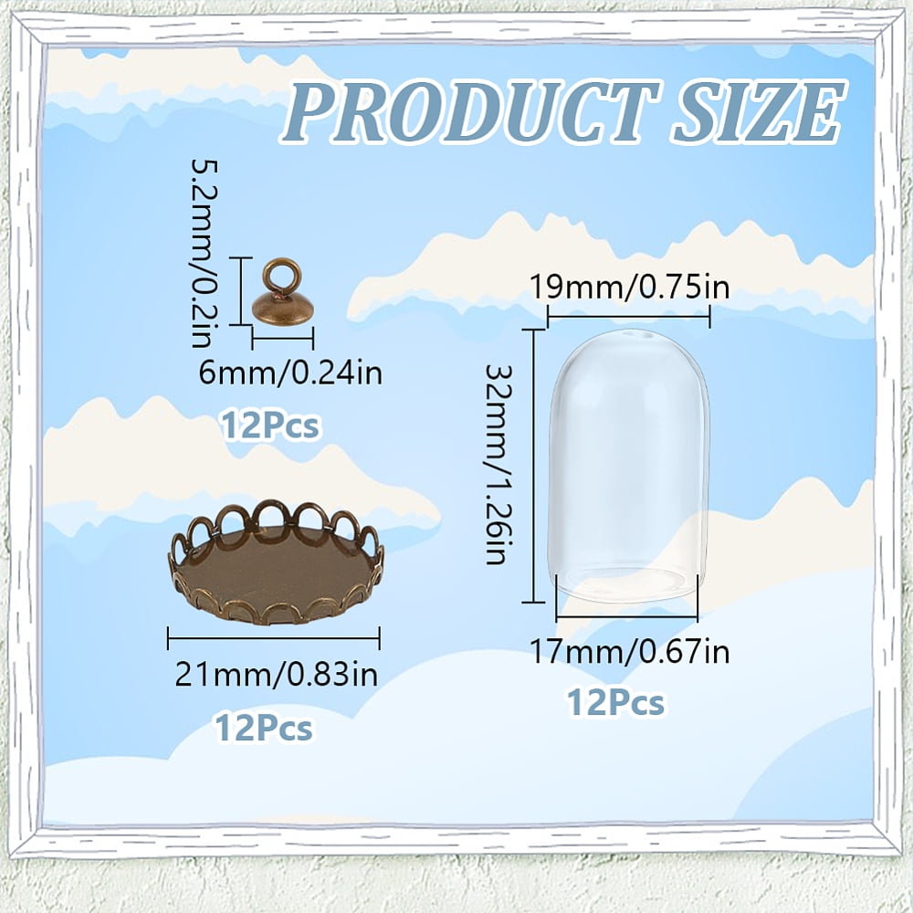1set 12 sets Mini Cloche Bell Jar 20.5x20.5x29mm Oval Glass Display ...