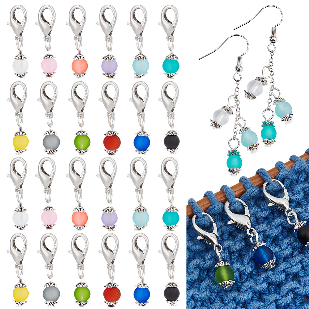 1set 120 pcs Glass Bead Stitch Markers 12 colors Matte Round Beads ...
