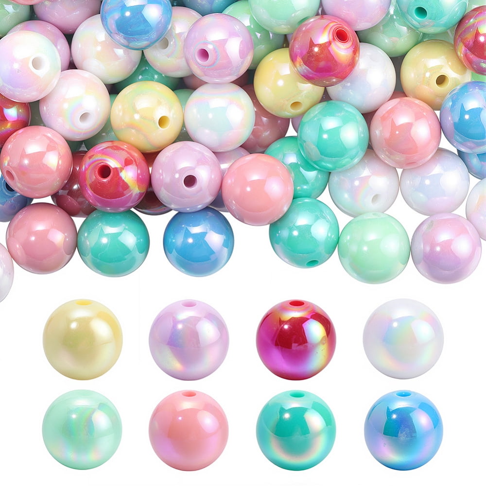 1set 120Pcs 8 Colors Opaque Acrylic Beads AB Color Plated Round Mixed ...