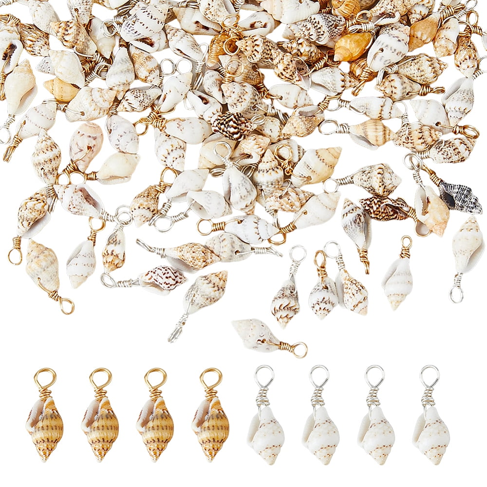 1set 120pcs 2 colors Copper Wire Wrapped Natural Shell Pendants Shell ...