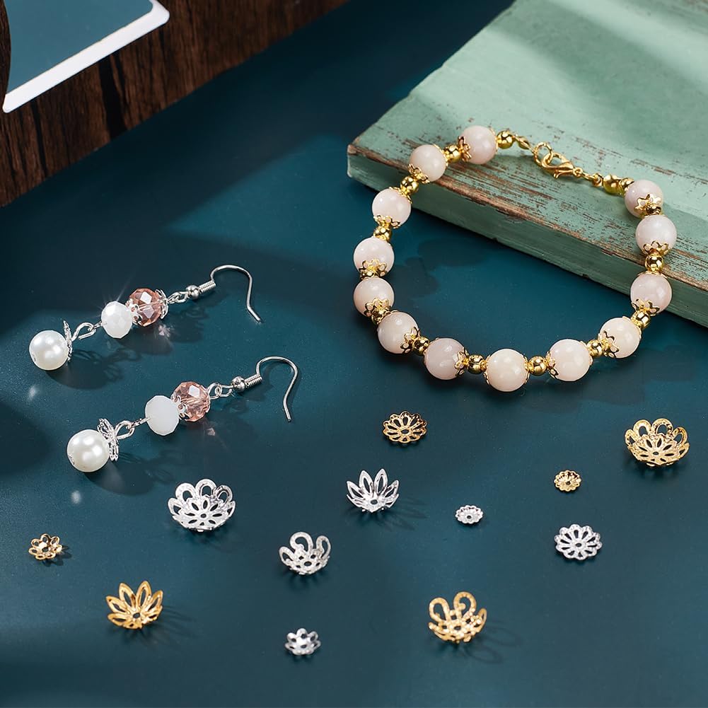 1set About 1260pcs 2 colors Flower Bead End Caps Flower Filigree Bead ...