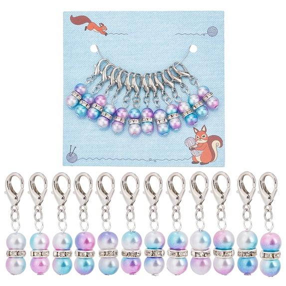 1set 12Pcs Round Rainbow Plastic Imitation Pearl Pendant Stitch Markers ...