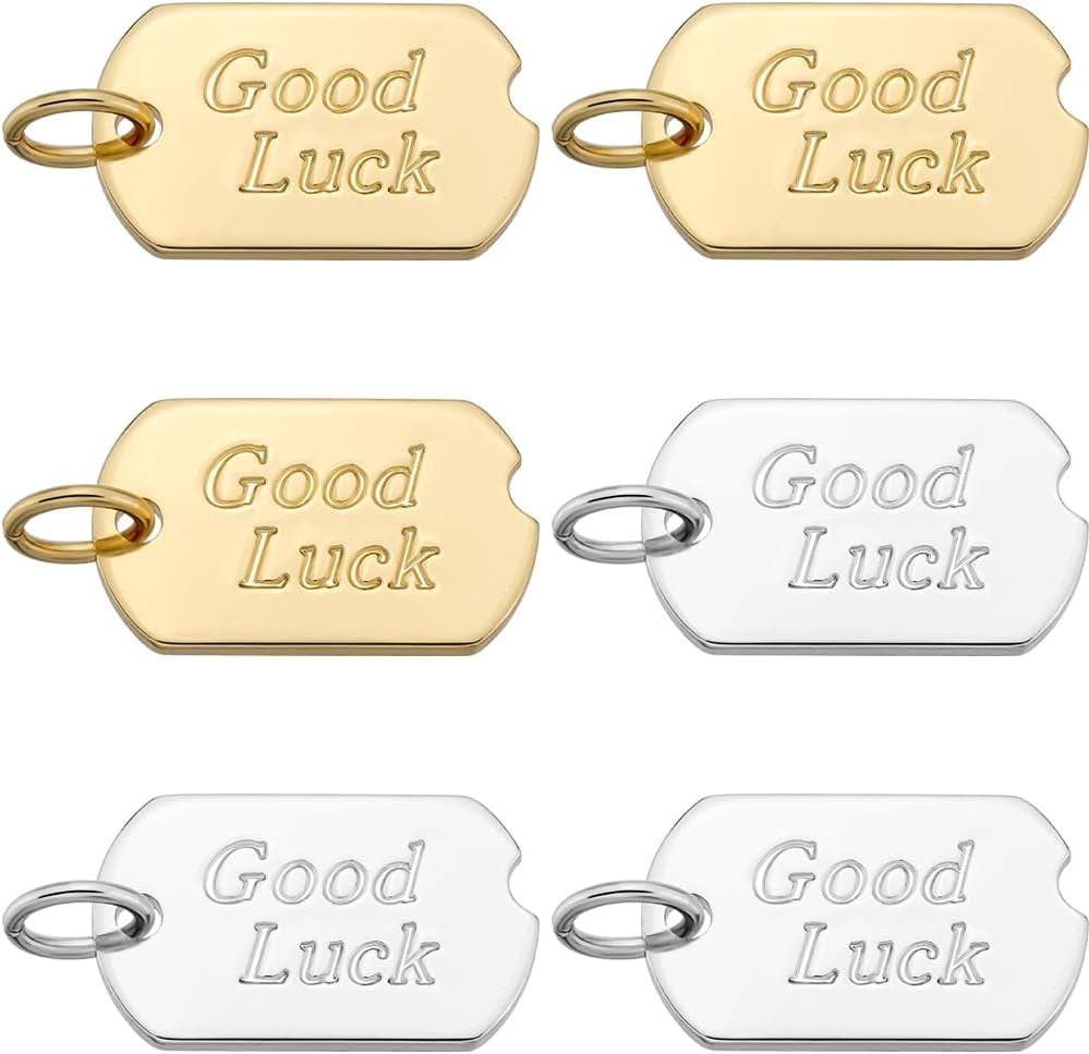 1set 12pcs 2 colors Brass Pendants Long-Lasting Rectangle with Word ...