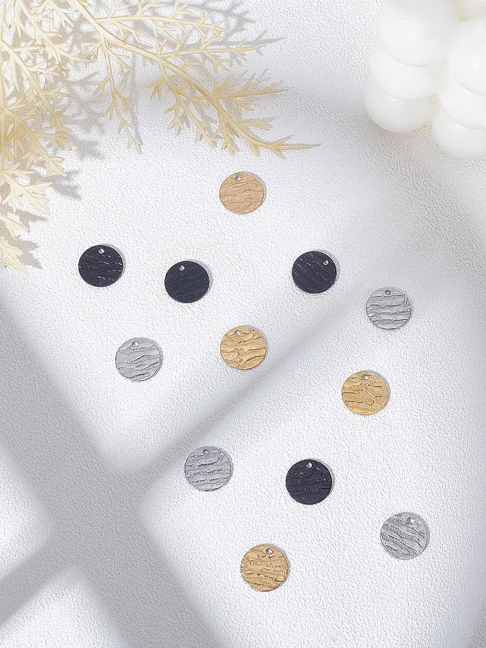 1set 12pcs 3 colors 304 Stainless Steel Flat Round Textured Laser Cut ...