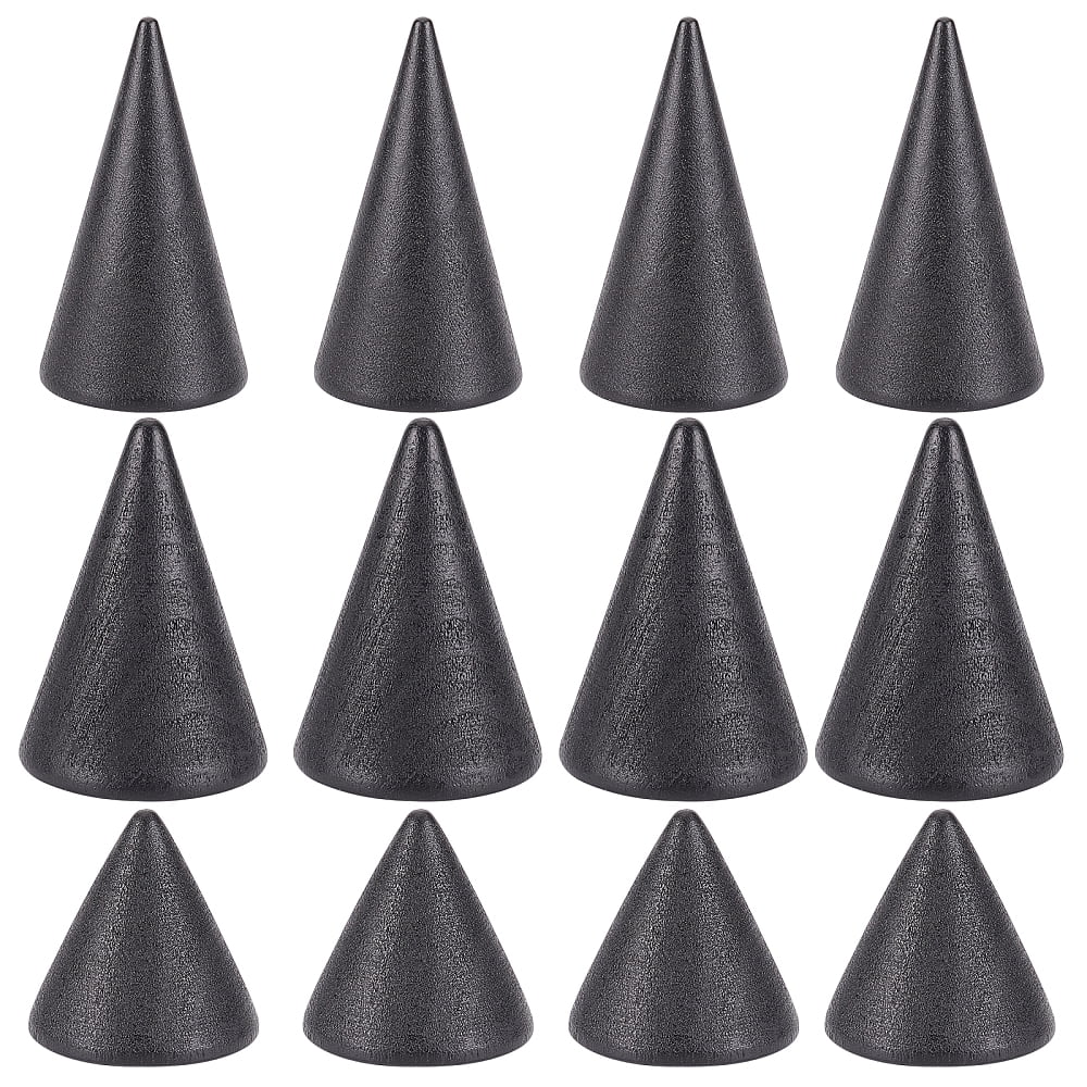 1set 12pcs 3 style Wooden Finger Ring Display Stands Cone Shaped Black ...