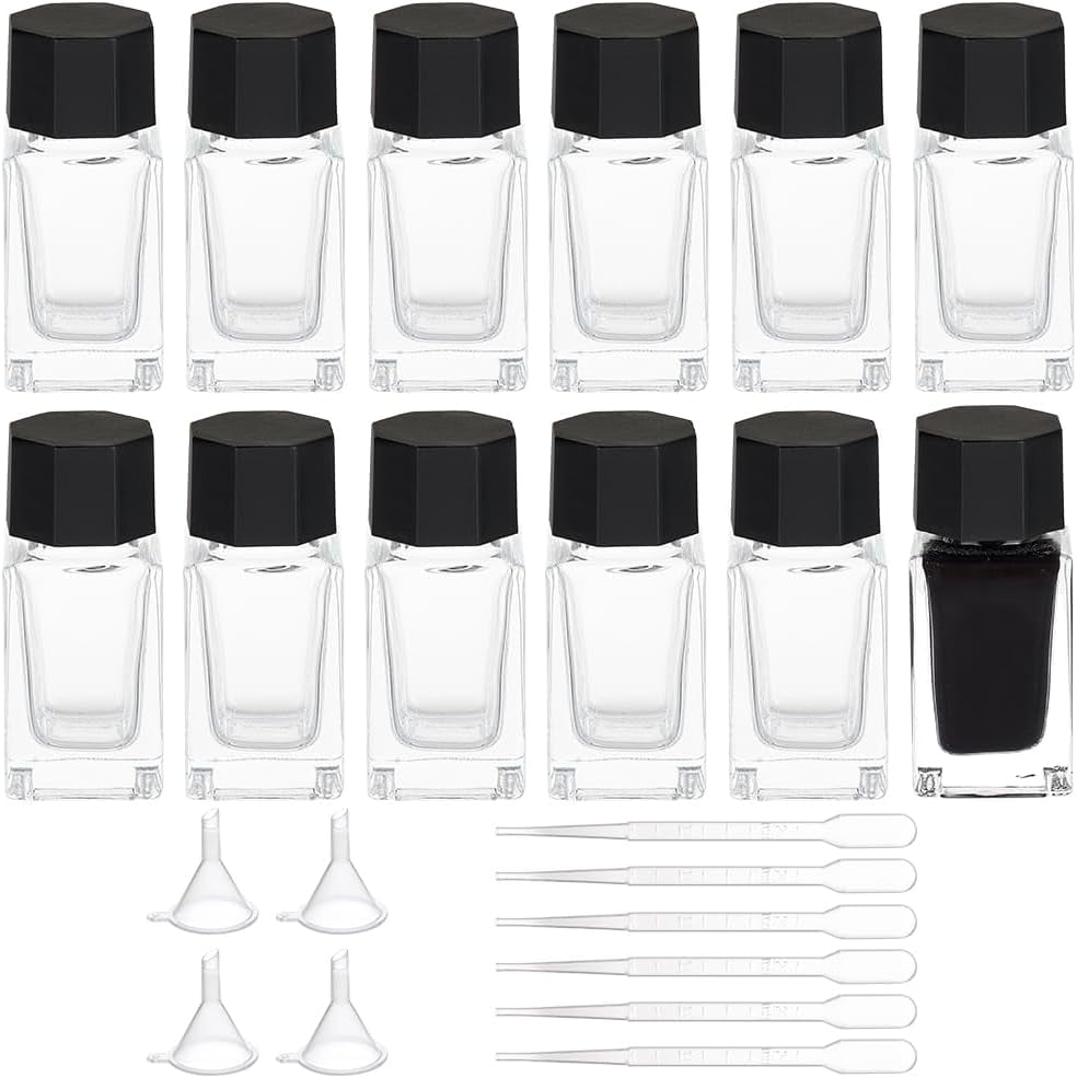 1set 12pcs Glass Fountain Pen Ink Bottle with Plastic Bottle Cap and ...