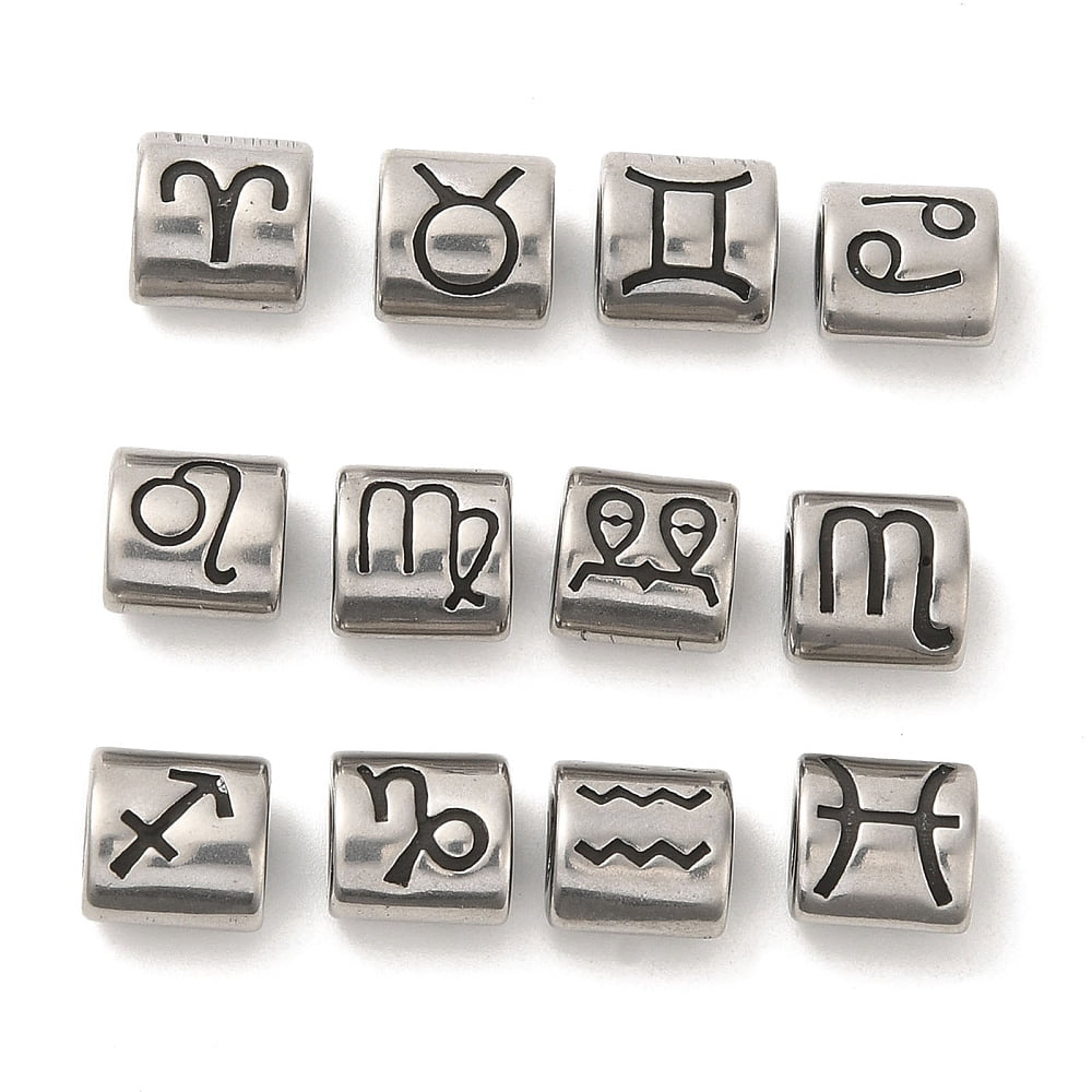 1set 12pcs Oval with Constellation 304 Stainless Steel Beads Large Hole ...