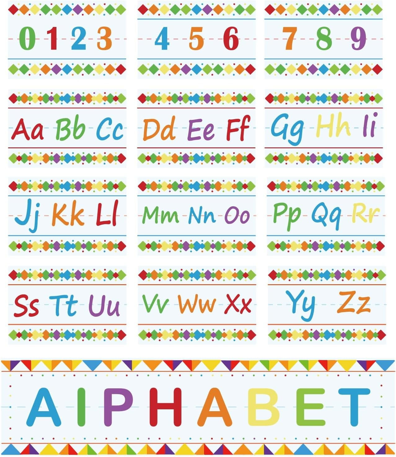 1set 13Pcs Alphabet Banner Posters ABC Number Wall Decoration Bulletin ...