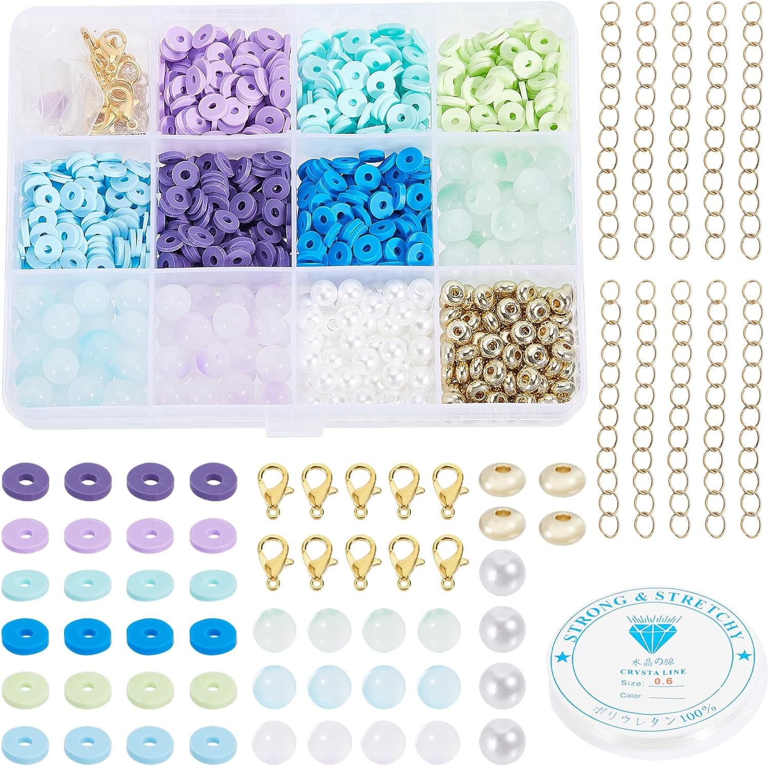 1set 1448Pcs DIY Bracelet Making Bead Kit Glass Pearl Beads Polymer ...