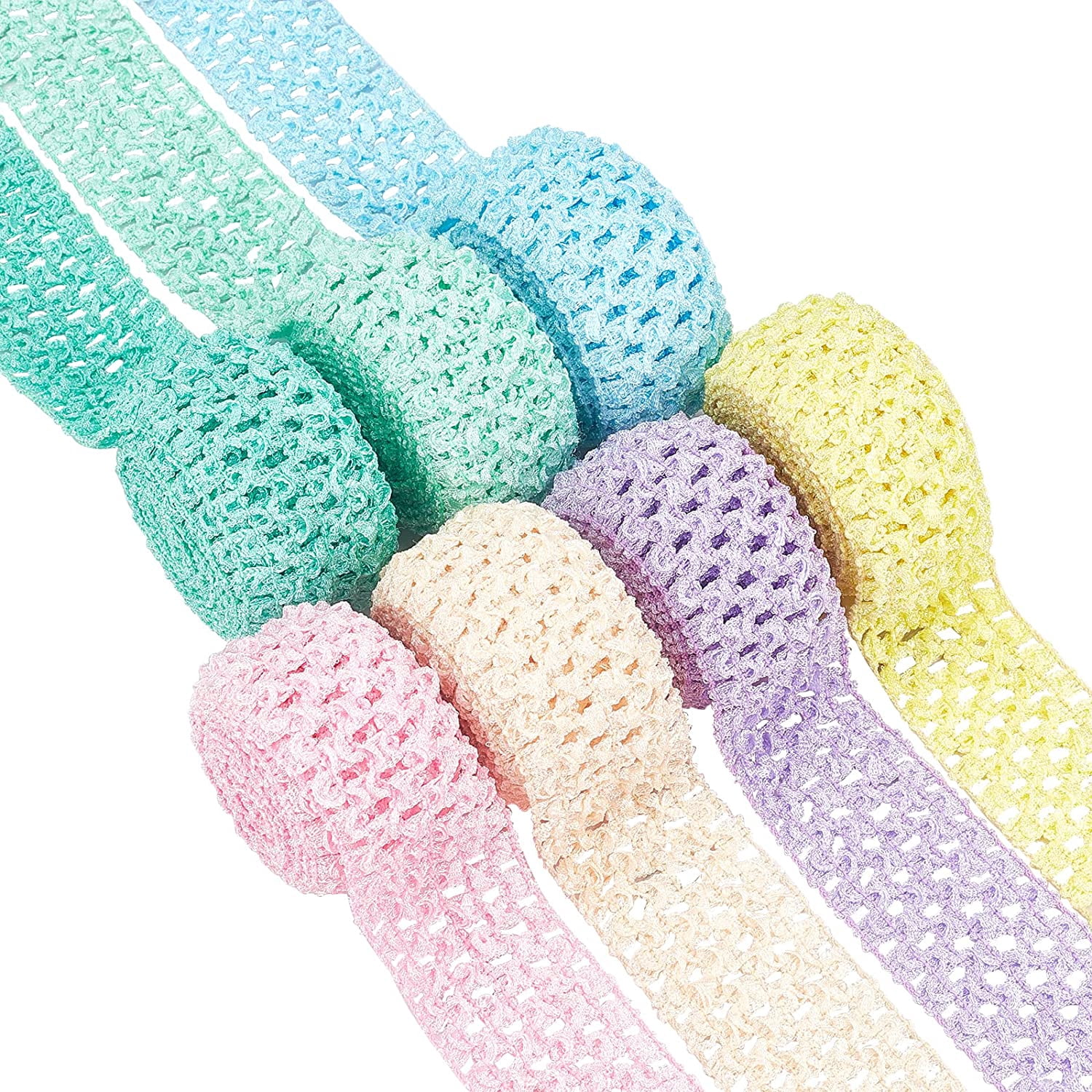 1set 15 Yards 1.5" Wide Elastic Crochet Headband 7 Macaroon color ...