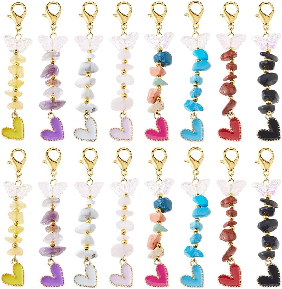 1set 16pcs 8 styles & Chips Decoration Alloy Enamel Heart and Glass ...