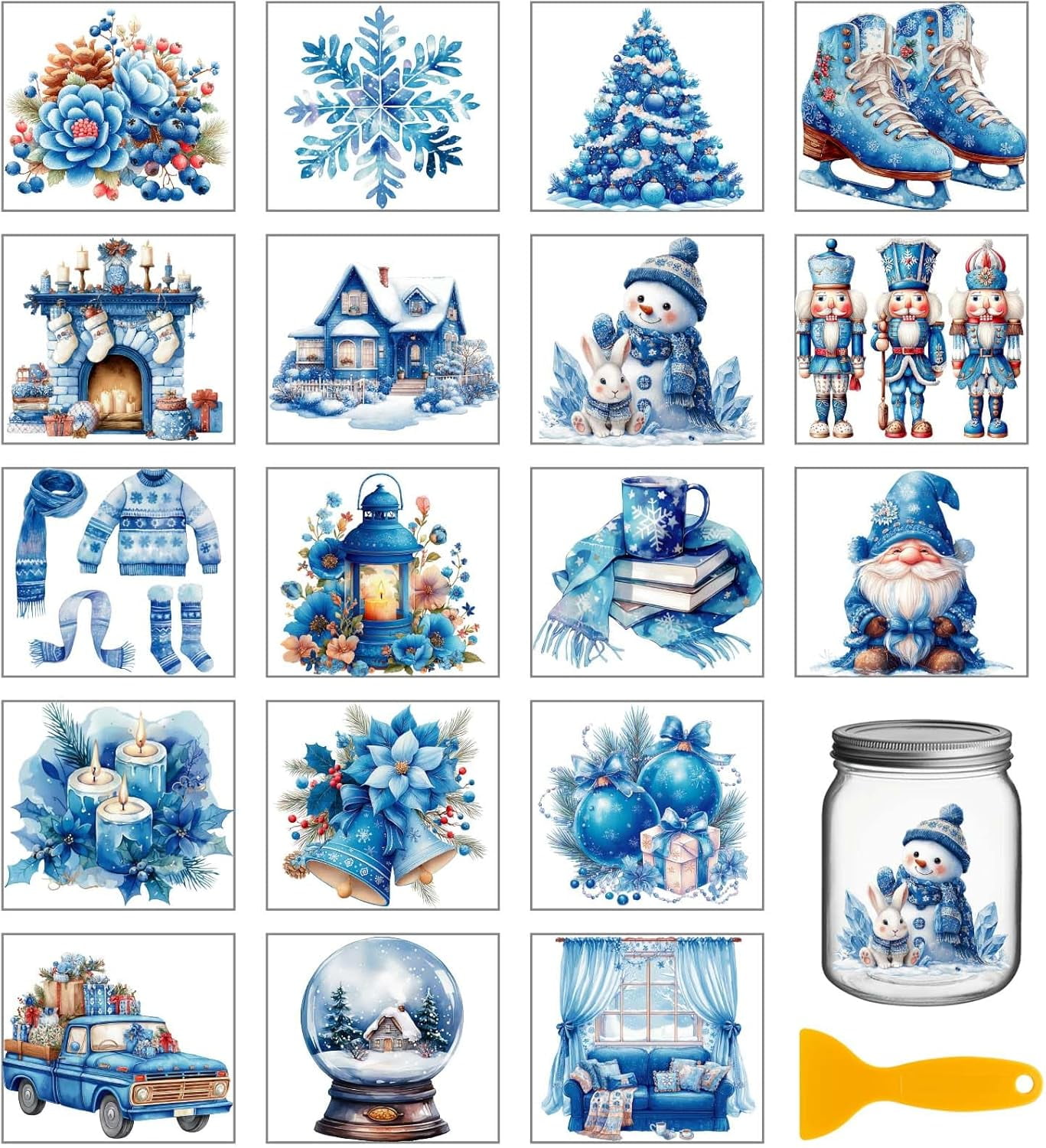 1set 18 Sheets Blue Winter Rub on Transfers Sticker for Vase 3.9x3 ...