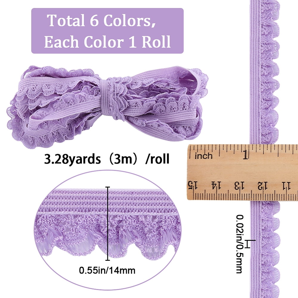 1set 18M 6 colors Polyester Elastic Lace Trim Single Edged Flower ...