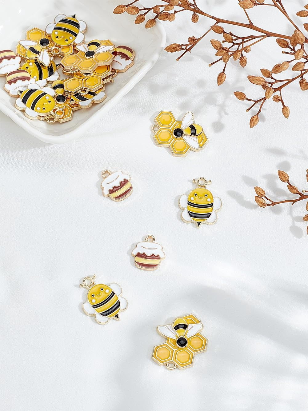 1set 18Pcs Bees Alloy Enamel Pendants Gold Honey Pot Charms Pendants ...