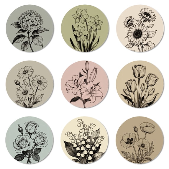 1set 1set Composite Wood Board Cup Mats Set Printed Coasters Flower ...