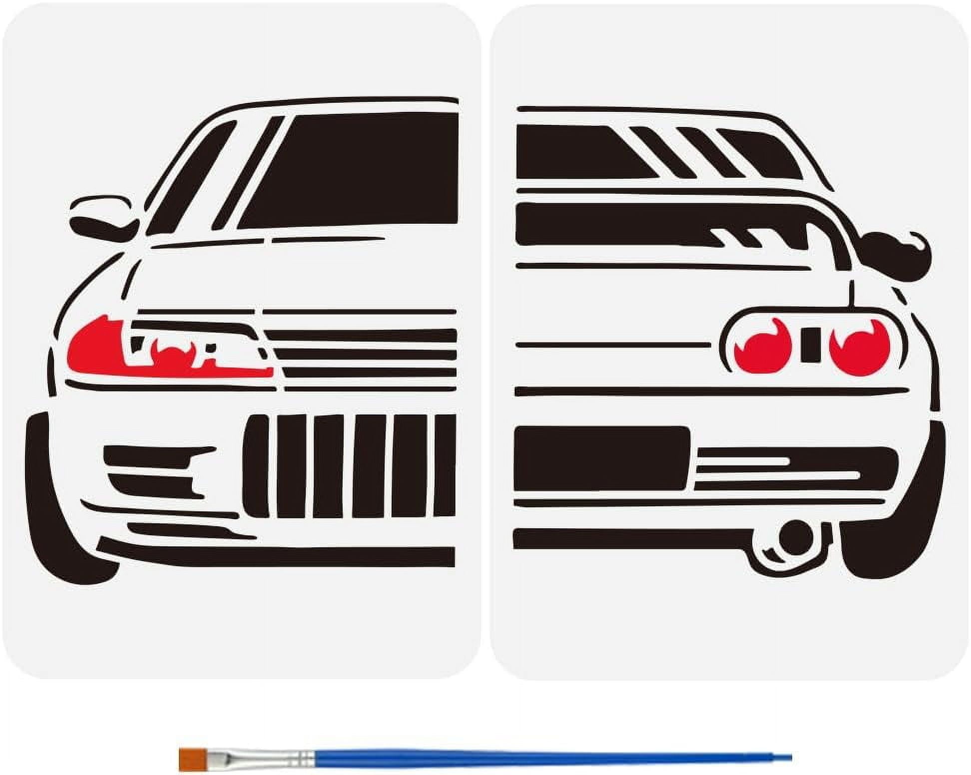 1set 2 Pcs Car Stencils with a Paint Brush 2 Styles Car Stencils 11.7x8 ...