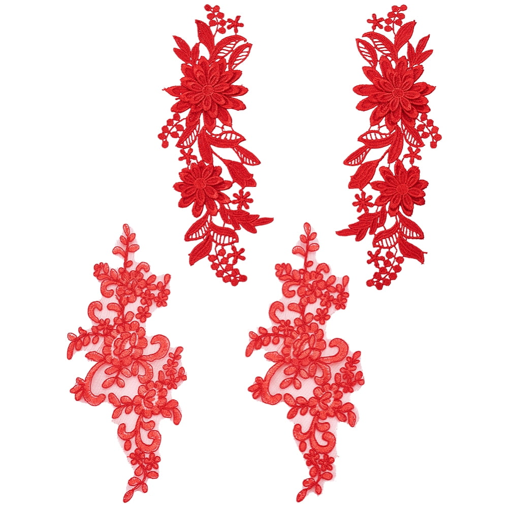 1set 2 Styles Flower Embroidery Lace Applique Red Polyester Floral ...