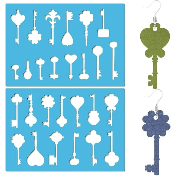 1set 2 Styles Key Stencils Reusable Earrings Making Template Love Heart ...