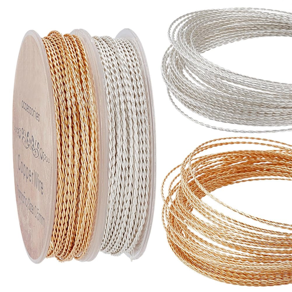 1set 2 rolls 2 colors 2-Ply Copper Wire Twisted Flat Round Golden ...