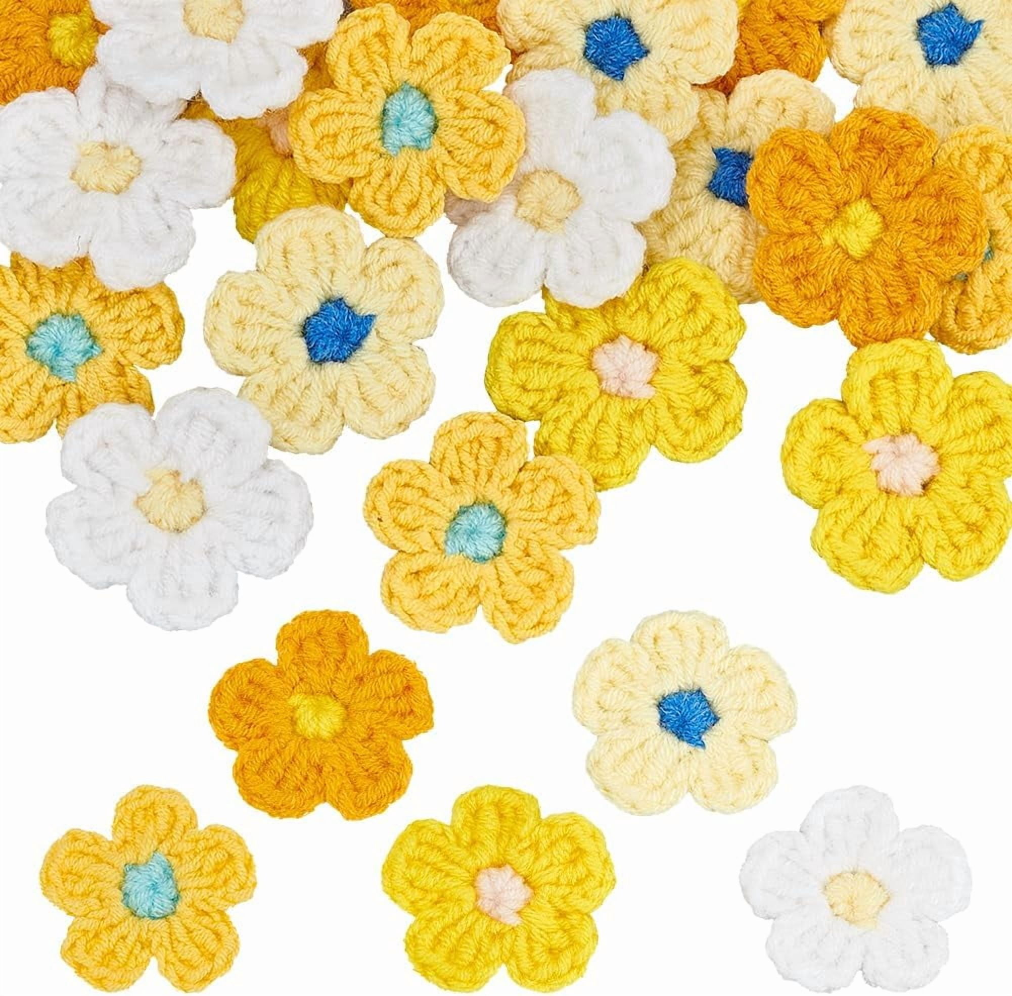 1set 20 PCS Crochet Daisy Flower Applique 5 Colors Cotton Knitted ...
