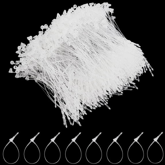 1set 2000Pcs 3 Inch Plastic Tag Loops Fastener Hang Tag Snap Lock Pins Price Tags Clear Ring ...