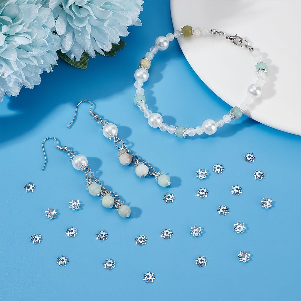 1set 2000pcs Iron Bead Caps Flower Multi-Petal Silver 6x1mm Hole: 1mm ...