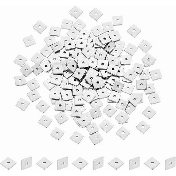 1set 200Pcs 5mm Square Spacer Beads 1.2mm Small Hole Stainless Steel ...