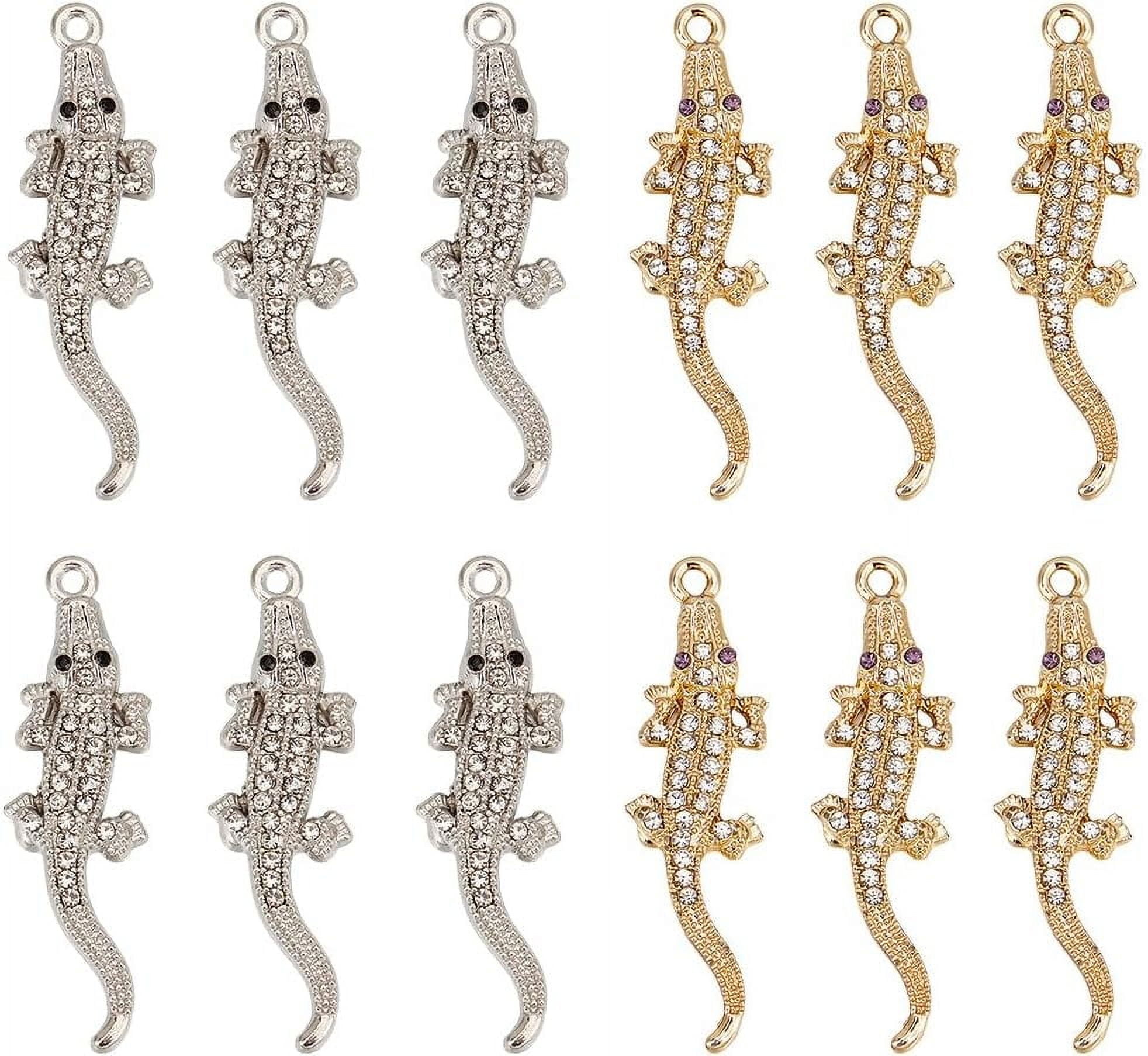 1set 20pcs 2 styles Alloy Rhinestone Pendants Crocodile & Golden 43x12 ...
