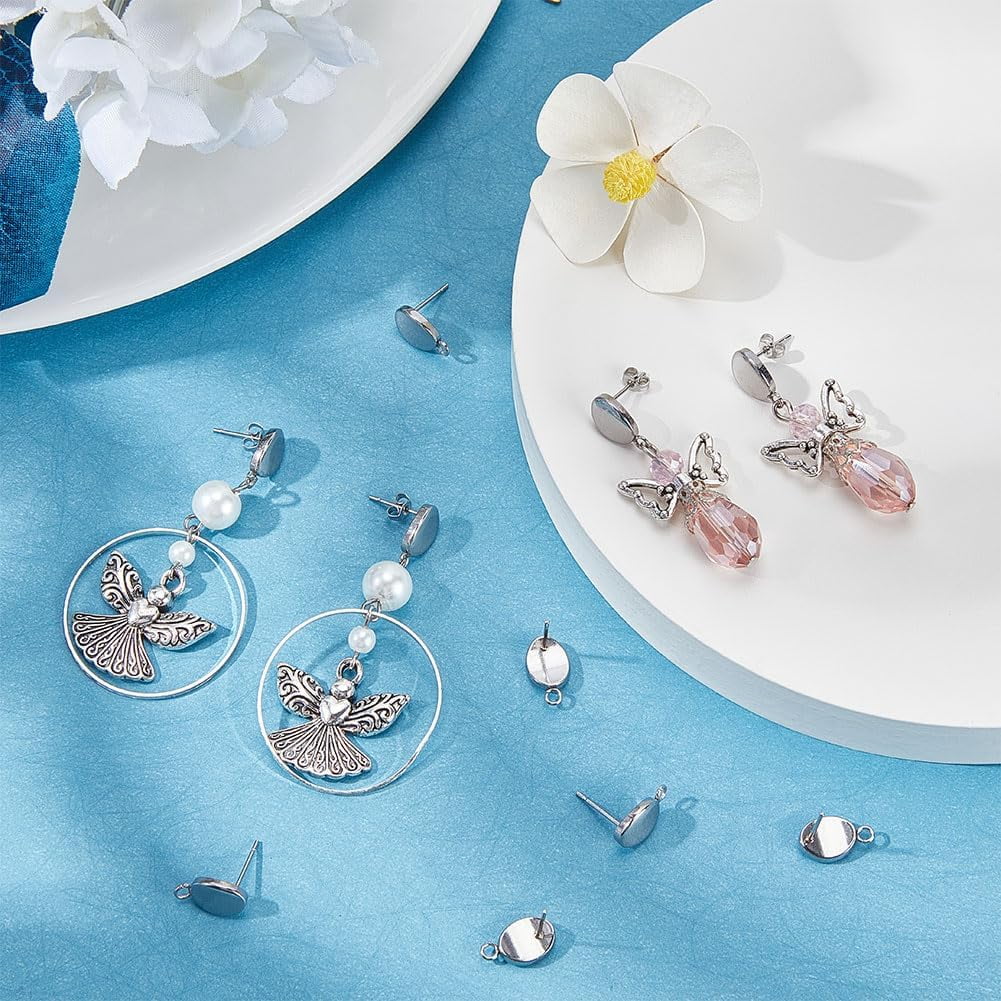 1set 20pcs 304 Stainless Steel Stud Earring Findings with Loop Egg ...