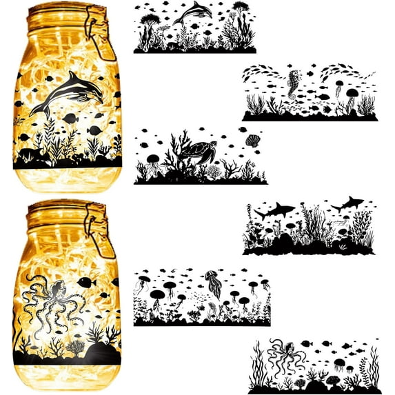 1set 24PCS Silhouettes Stickers Mason Jar Cutouts Decals Marine ...